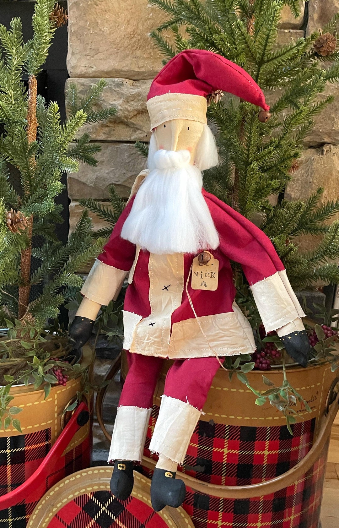Primitive Santa Claus, Large Santa Doll, Folk Art Santa, Farmhouse ...