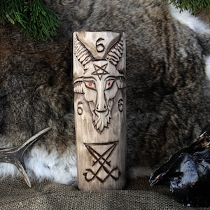 Handmade Wooden Statue of Demon BAPHOMET. Figurine for Rituals. Black ...