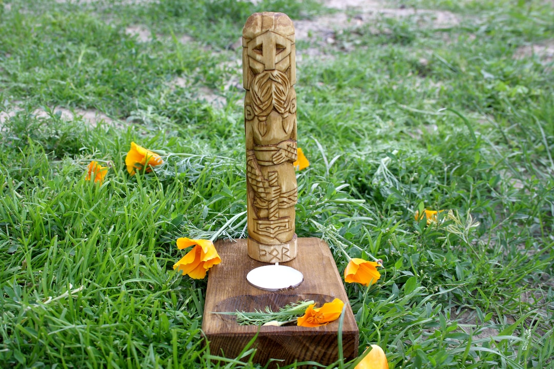 Hand Carved Linden Wood Thor Statue With Small Altar - Etsy