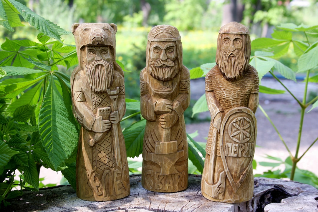 Veles, Svarog, Perun. God Statue, Wood Statue, Slavic God, Nordic Idol ...