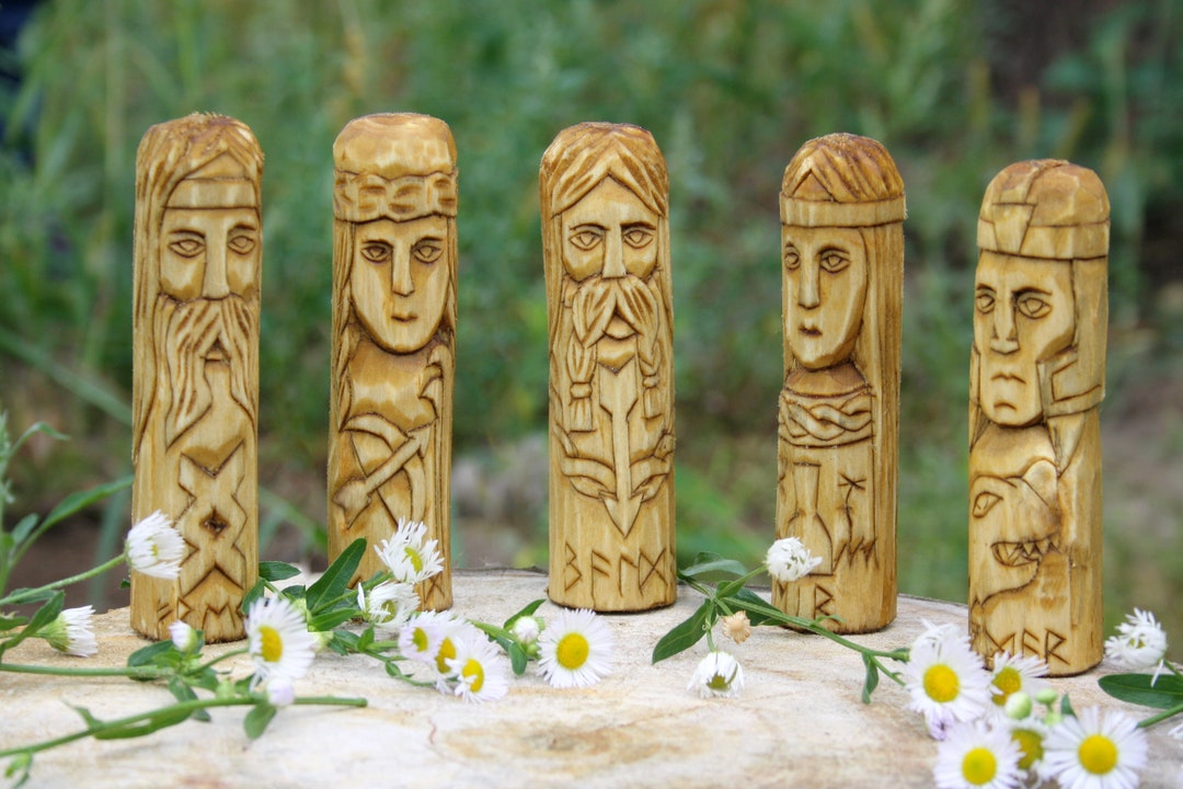 Small Wooden Altar. Handcrafted Statue. Skadi. Air. Freyr. Balder ...