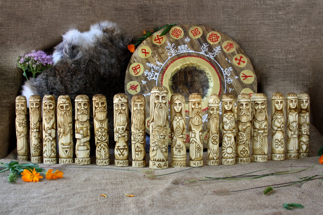Hand Carved Slavic Pantheon: Linden Wood Gods Statues With Altar - Etsy