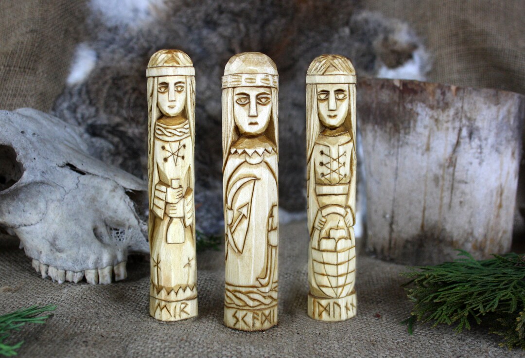 Idunna, Air, Skadi - Hand Carved Norse Goddesses Figurines. Linden Wood ...