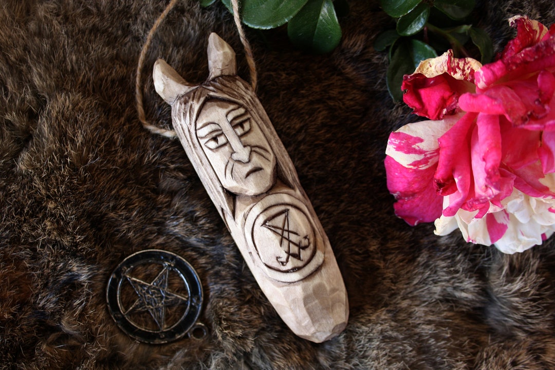 Hand Carved Aspen Lucifer Amulet: Satanic Wooden Pendant - Etsy