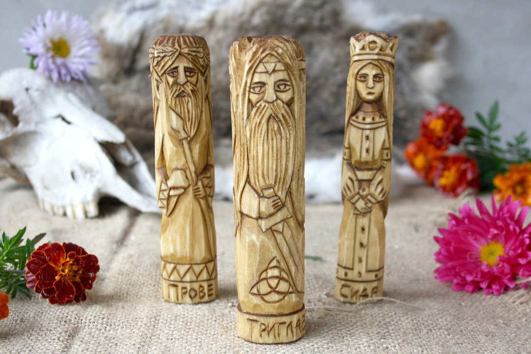 Slavic Gods and Goddess - TRIGLAV, PROVE and SIDA. Wooden Gods. Small ...