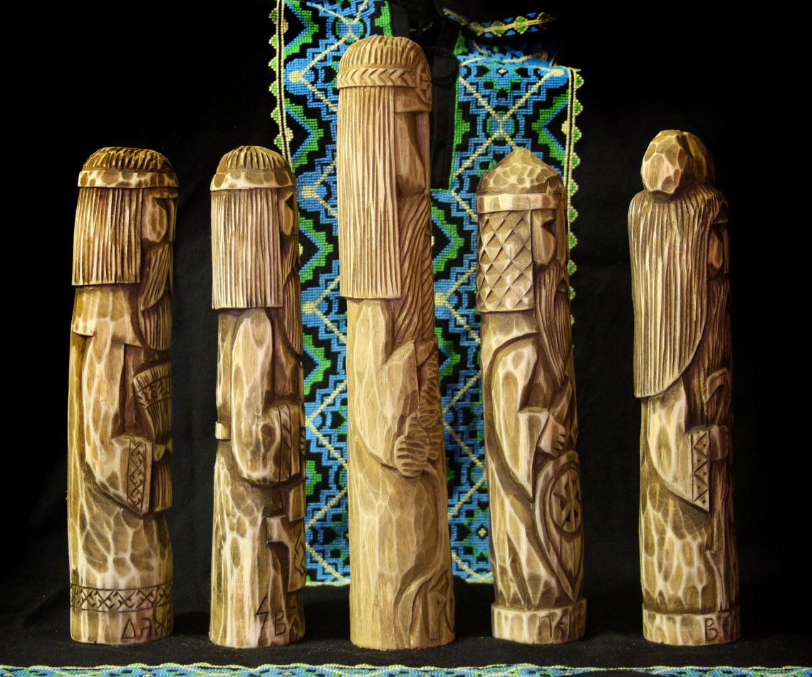 Hand Carved Wooden Slavic Pantheon. Svarog Rod Veles Perun | Etsy