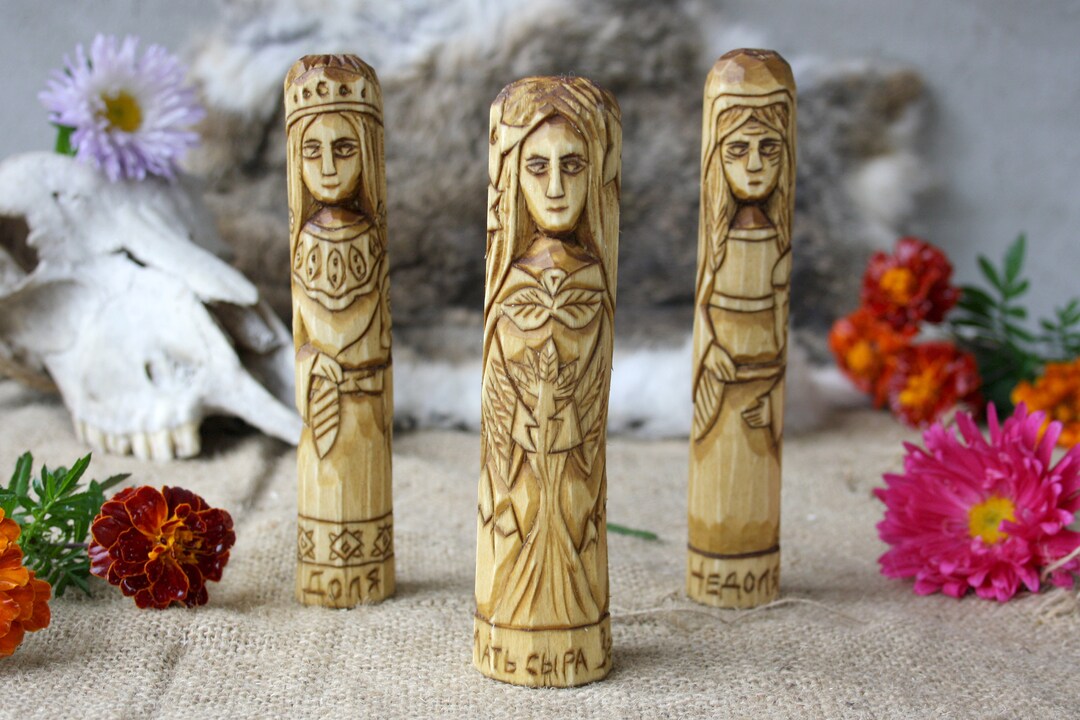 Hand Carved Wooden Slavic Goddess Figurine: Dolya, Nedolya, Mat Zemlya ...