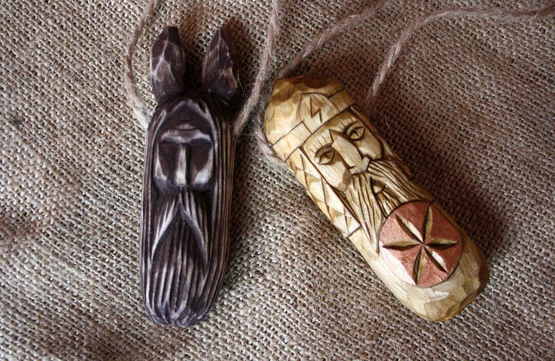 VELES and PERUN Wooden Home Talisman. Handmade Wood Carving. Slavic ...