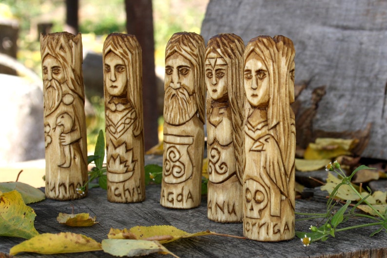 Small Wooden Celtic Altar. Handcrafted Statue. Danu Dagda Brighid ...