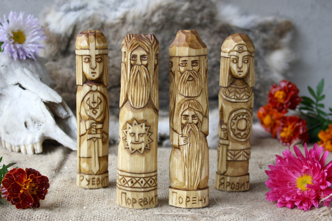 Slavic Gods - Porenut, POREVIT, YAROVIT and RUEVIT. Wooden Gods. Small ...