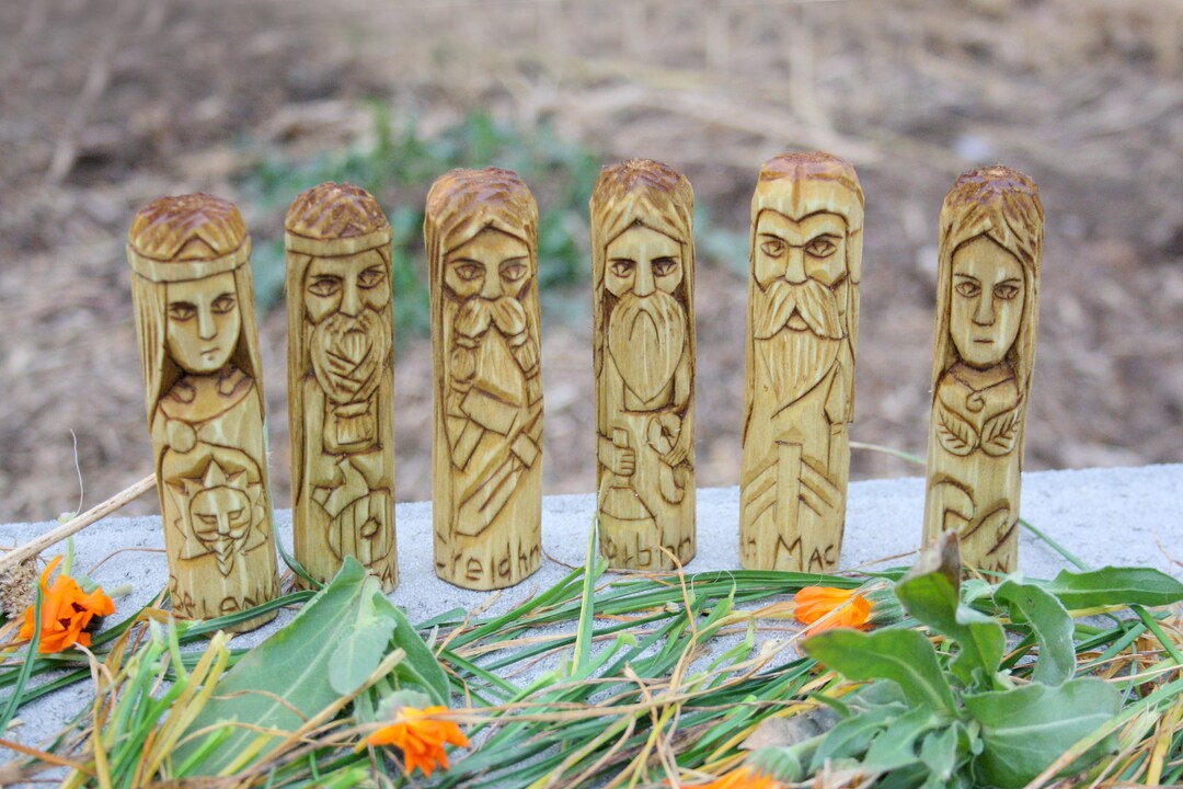 Hand Carved Wooden Celtic Altar Statues: Belenus, Mannan Mac Lir, Boann ...