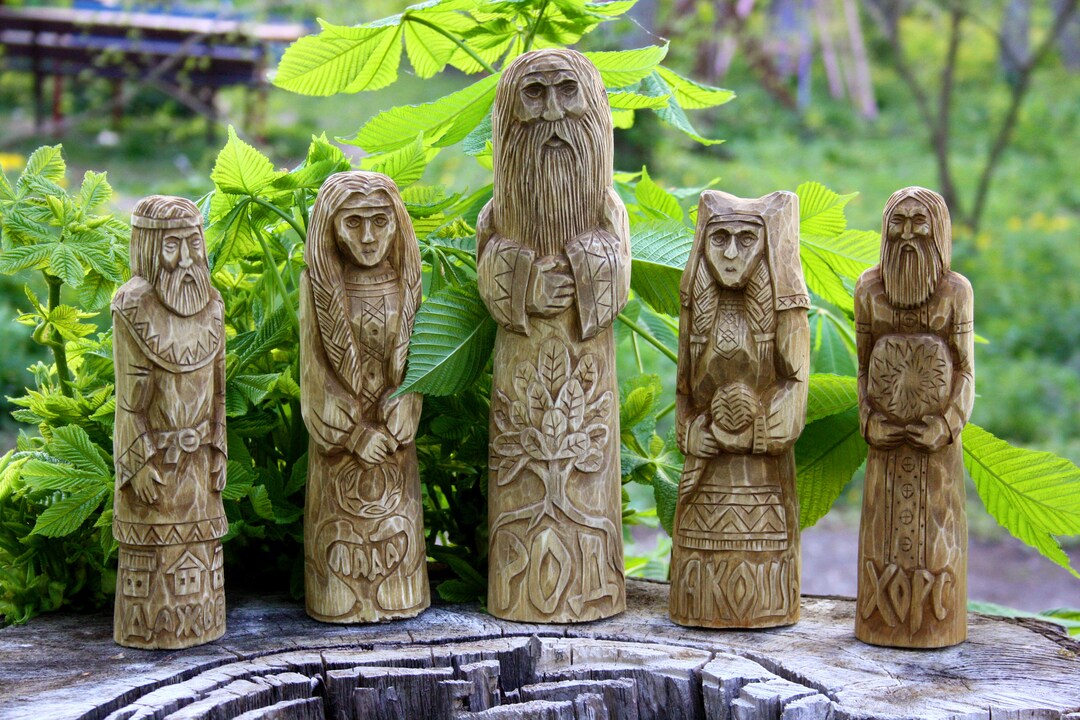 Hand Carved Wooden Slavic God Statue: Lada, Rod, Hors, Makosh, Dajdbog ...