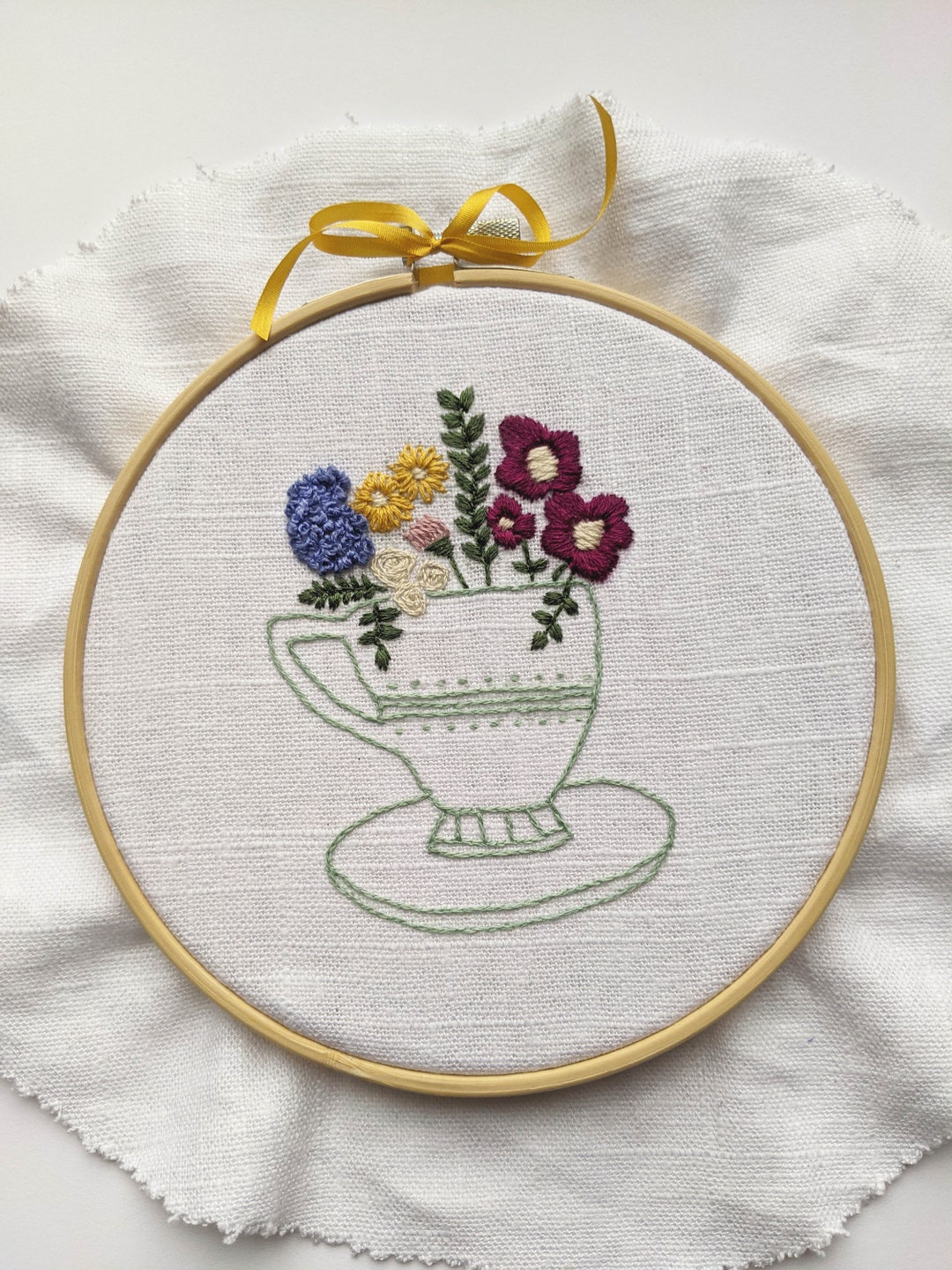 Complete Project Kit - Spring Tea Cup Embroidery Pattern With Supplies ...