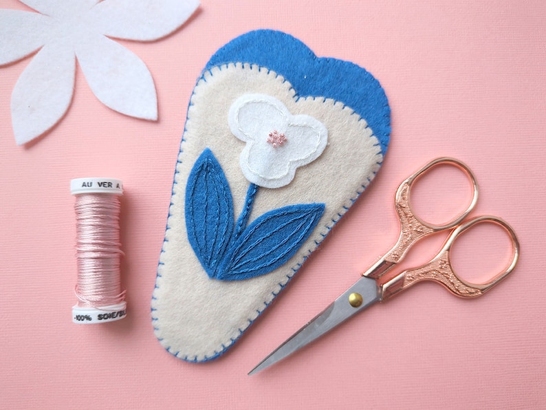 Felt Floral and Indigo Scissor Case & Stainless Steel Embroidery ...