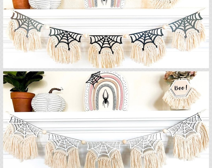 Halloween Garland, Spider Web Garland, Boho Halloween Garland, Macrame ...