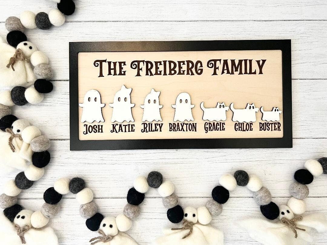Halloween Personalized Family Sign, Custom Ghost Family Sign, Halloween ...