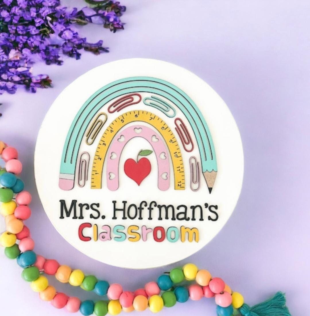 Personalized Wooden Boho Rainbow Classroom Sign, Teacher Classroom Sign ...