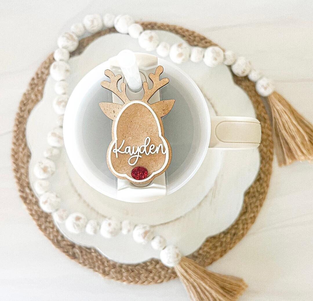 40/30 Oz Tumbler Cup Name Plate, Christmas Cup Tags, Reindeer Tumbler ...