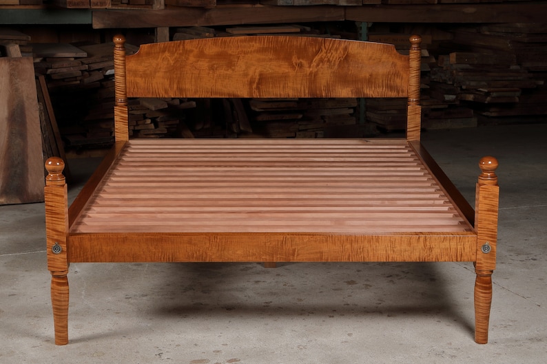 Made to Order Tiger Maple Queen Size Bed Frame, Hand Turned Posts ...