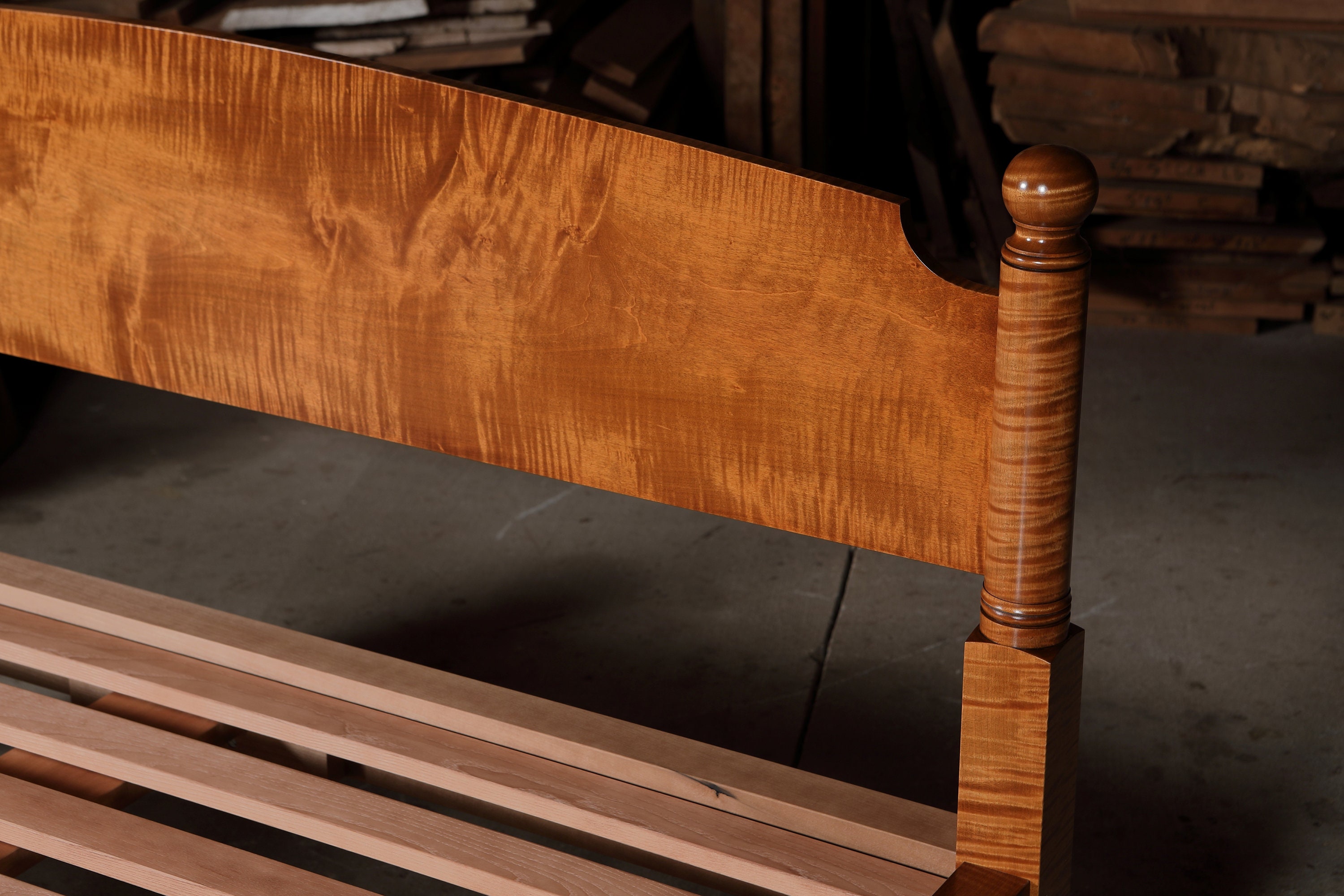 Made to Order Tiger Maple Queen Size Bed Frame, Hand Turned Posts ...