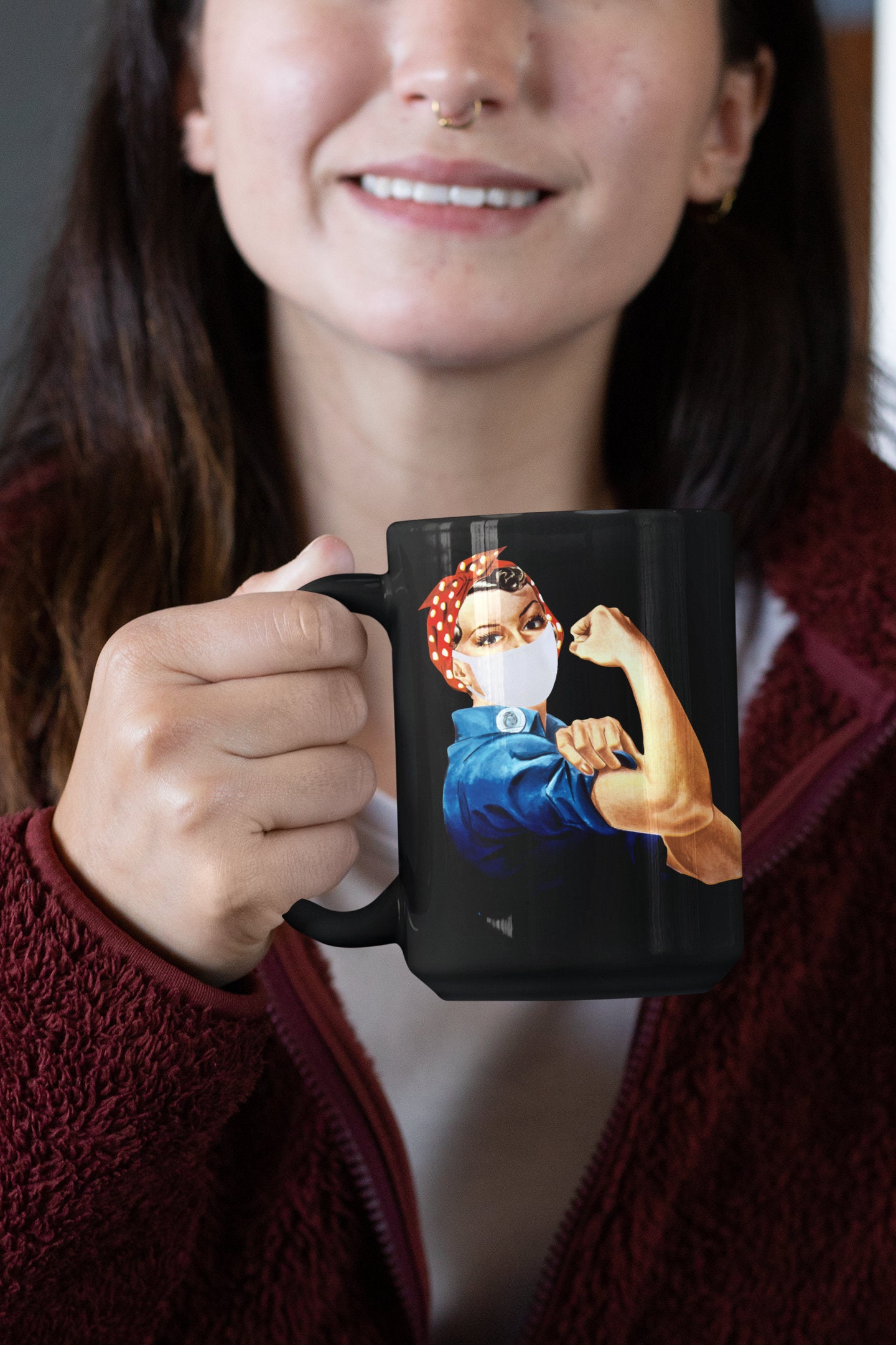 Rosie the Riveter in a Face Mask Feminist Strong Woman Girl - Etsy