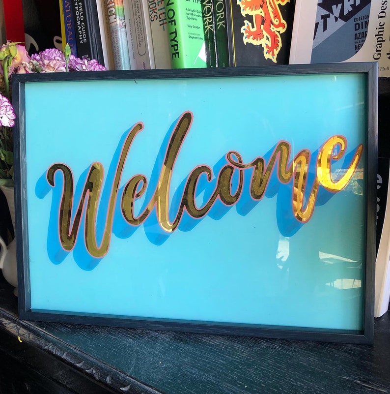 23 Carat Gilded Glass Welcome Sign Handmade in Cornwall - Etsy UK