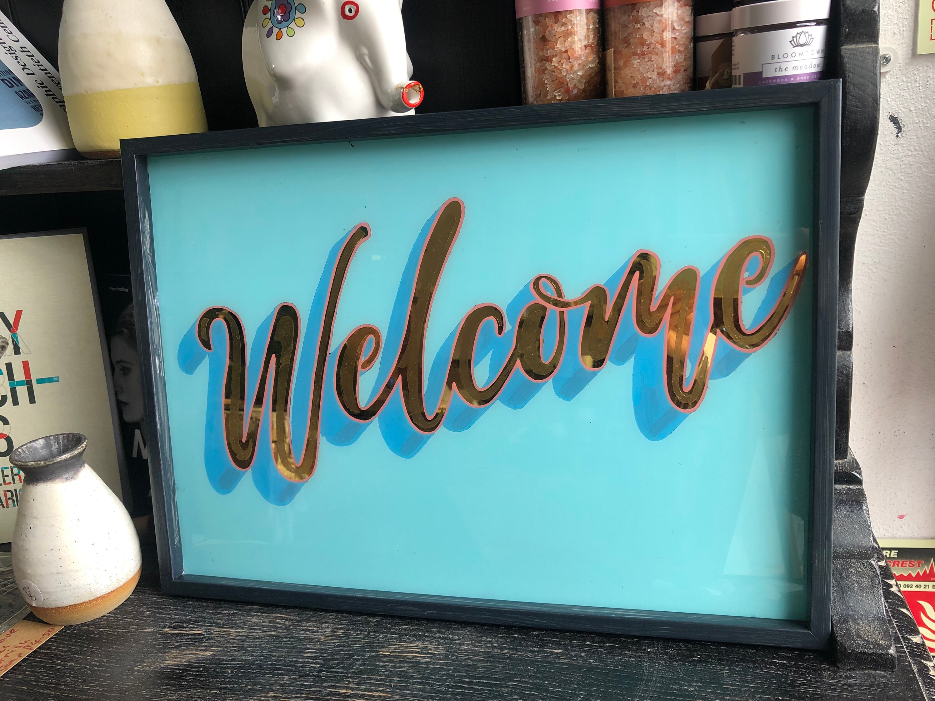 23 Carat Gilded Glass Welcome Sign Handmade in Cornwall - Etsy UK