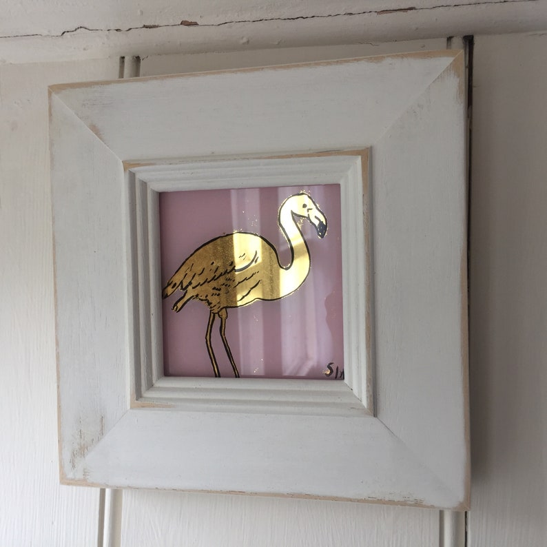 Gold Leaf Flamingo Glass Framed Mirror Picture Handmade in - Etsy