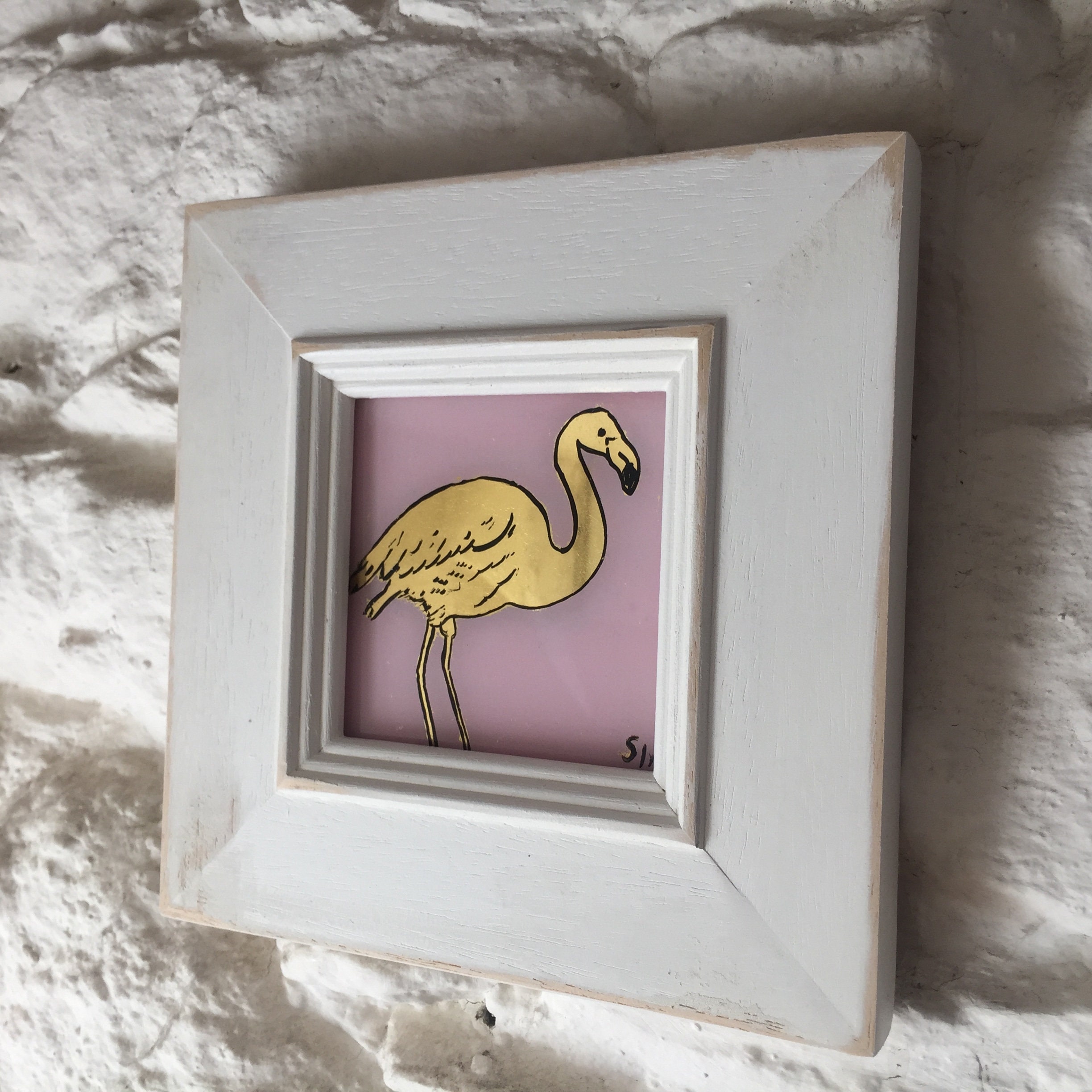 Gold Leaf Flamingo Glass Framed Mirror Picture Handmade in - Etsy