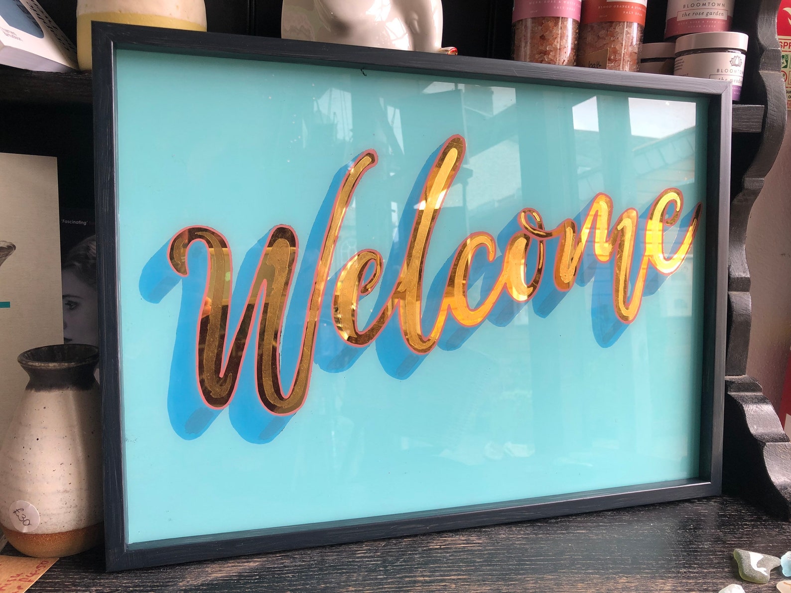 23 Carat Gilded Glass Welcome Sign Handmade in Cornwall - Etsy UK