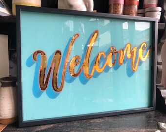 23 Carat Gilded Glass Welcome Sign Handmade in Cornwall - Etsy UK
