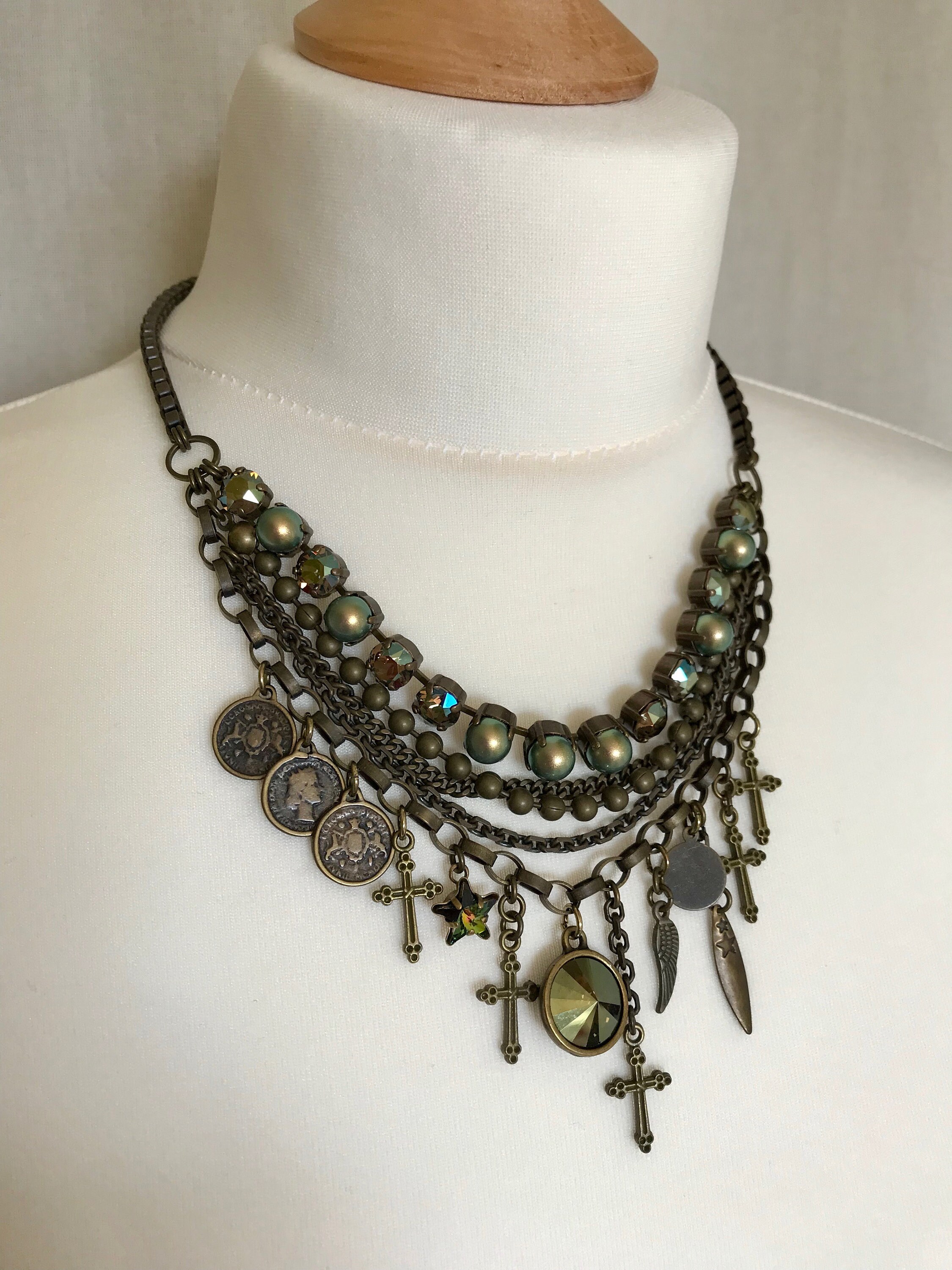 Collier Athéna en bronze et cristal de Swarovski | Etsy