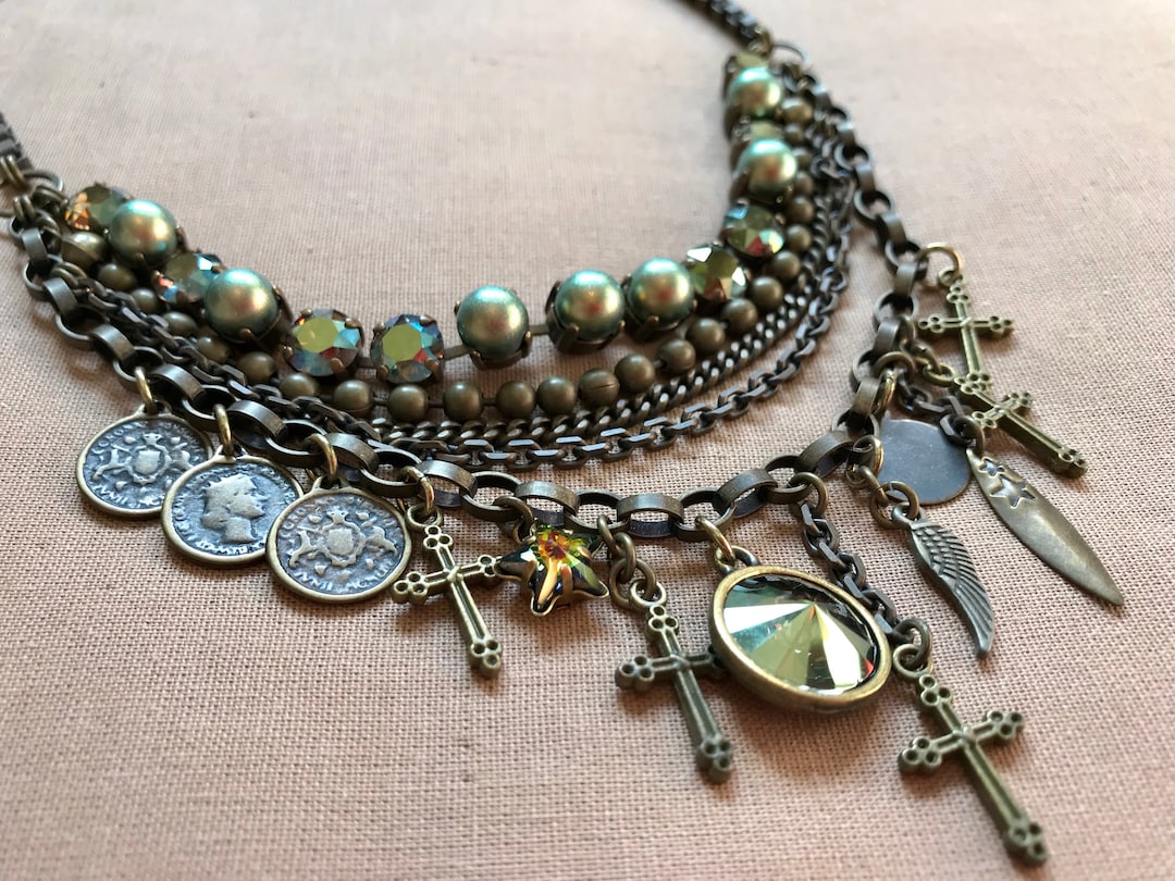 Collier Athéna en bronze et cristal de Swarovski - Etsy 日本