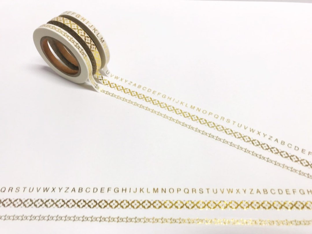 Gold Foil Set of 3 Washi Tape Set, Skinny Washi, Gold Alphabet Washi ...
