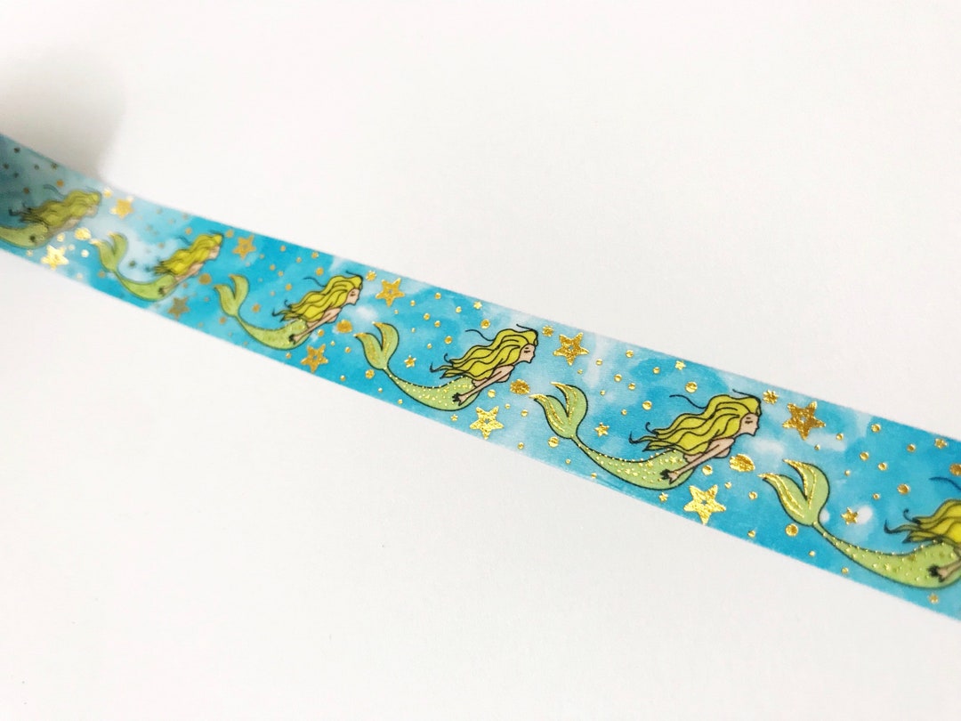 Mermaid Washi Tape, Ocean Theme Washi Tape, Mermaid Stationary, Gold ...