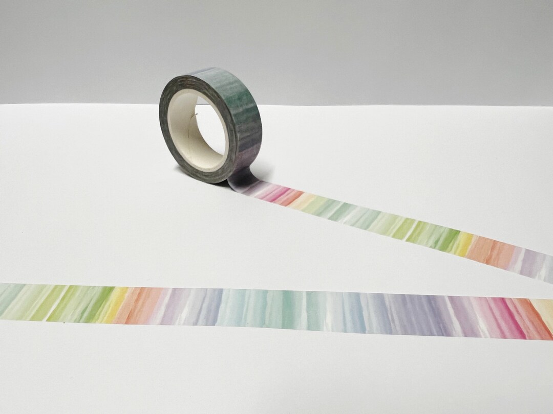 Watercolour Pastel Rainbow Washi Tape UK 15mm X 10M Striped Decorative ...