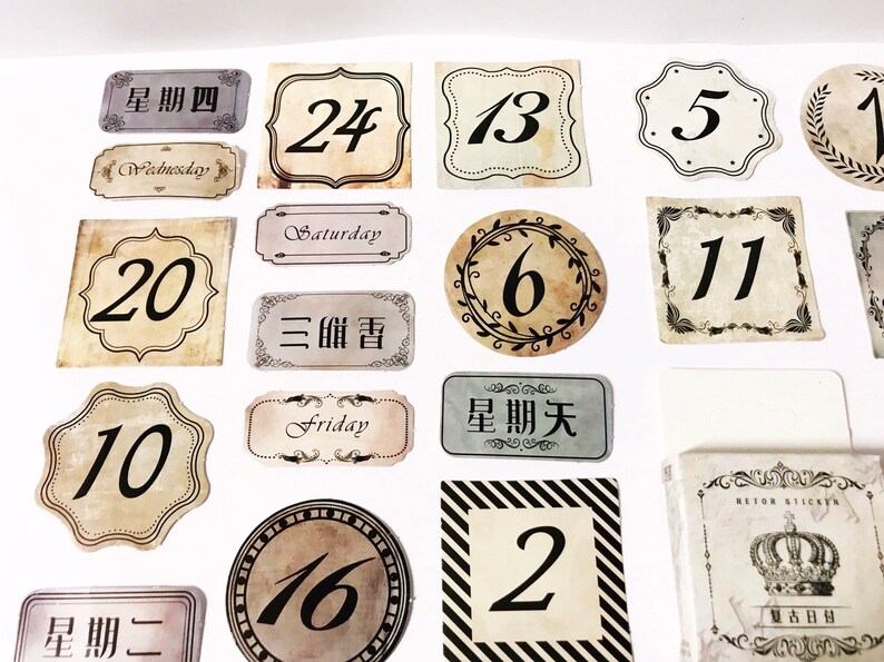 Calendar Stickers Vintage Stickers Date Sticker Number | Etsy