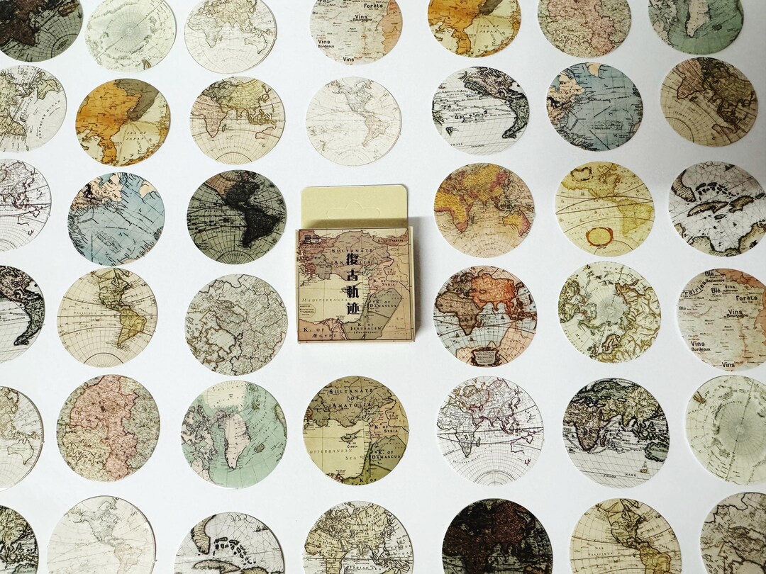 Vintage World Map Stickers, Treasure Map Stickers, Travelling Stickers ...