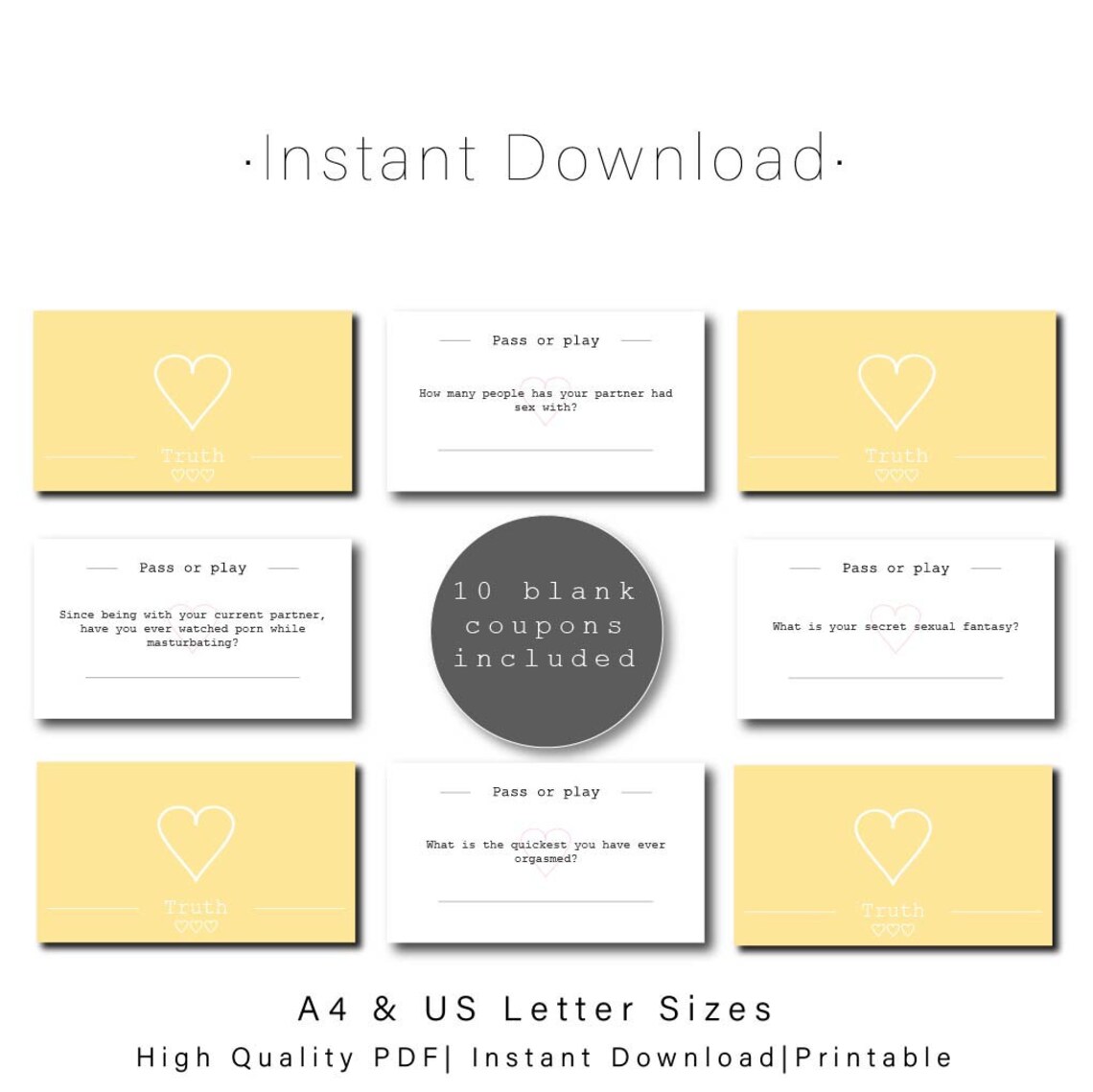 Naughty Sex Questions Cards truth Instant Download Valentines Gift Gift ...