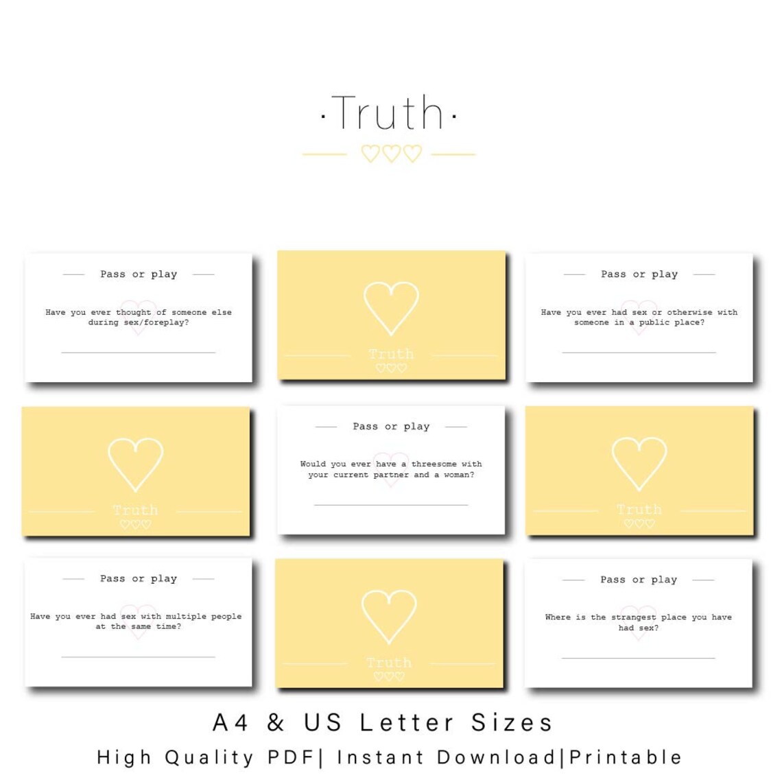 Naughty Sex Questions Cards truth Instant Download Valentines Gift Gift ...
