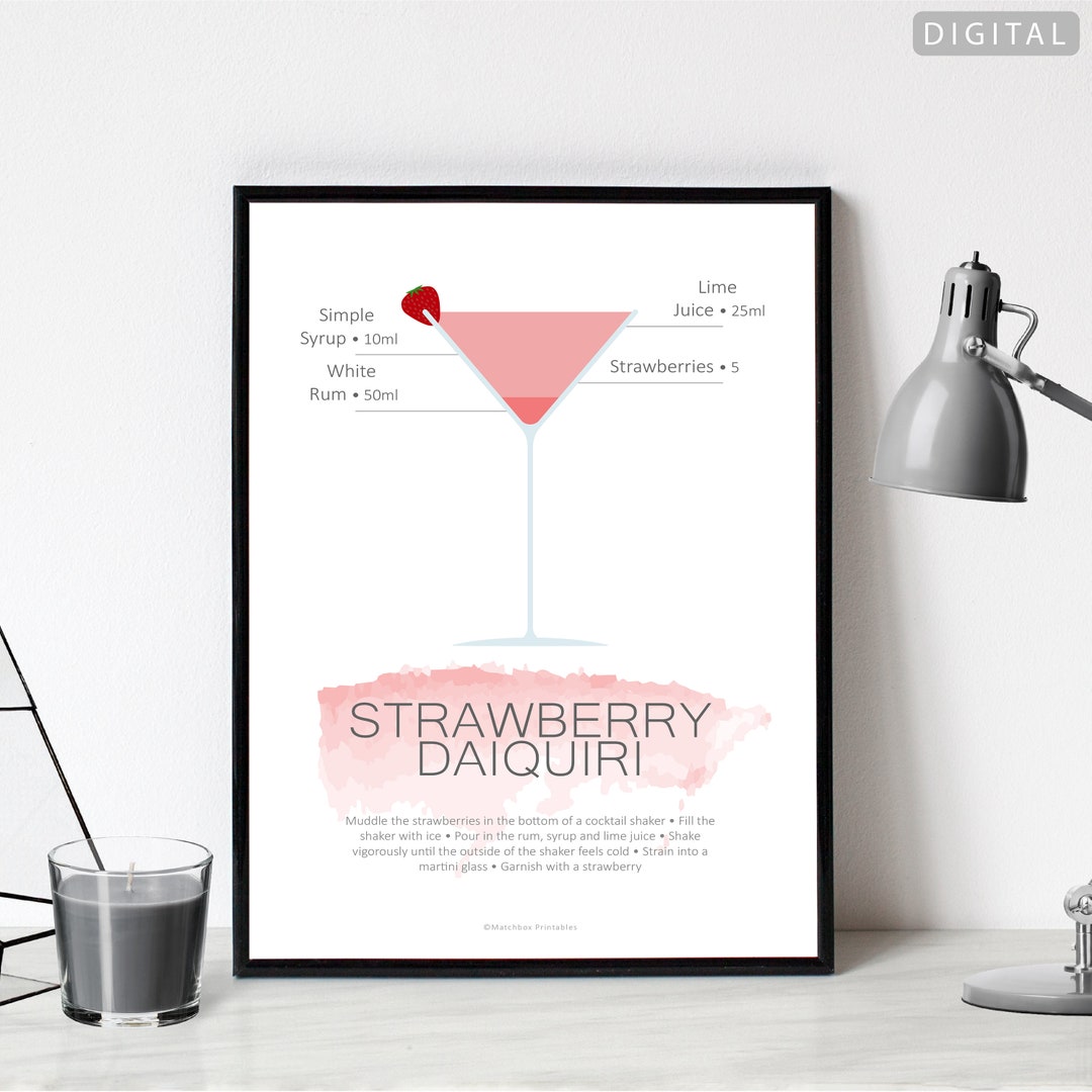 Strawberry Daiquiri Cocktail Poster | Instant Download | Digital ...