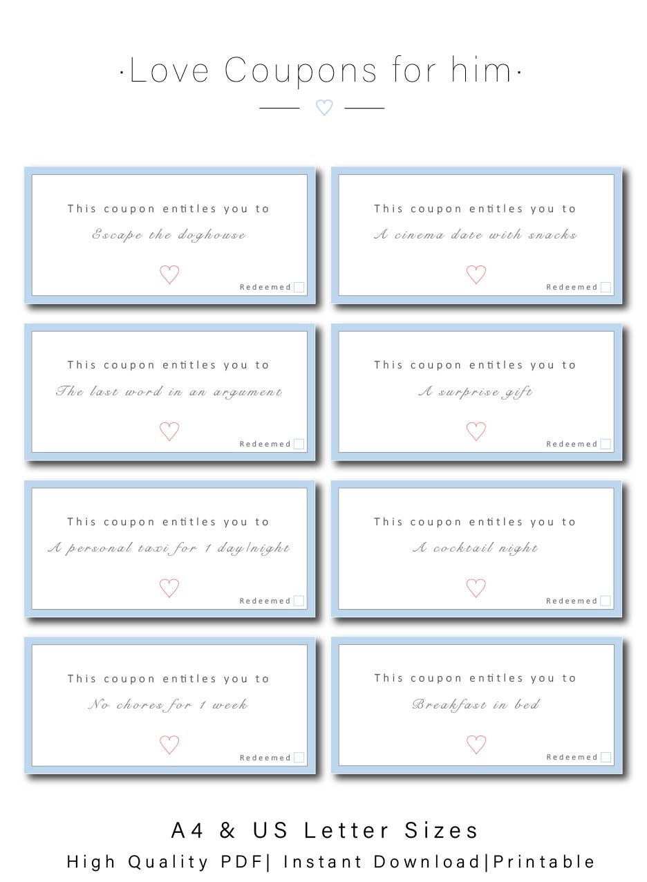 Love Coupons For Him Instant Digital Download Valentines Etsy