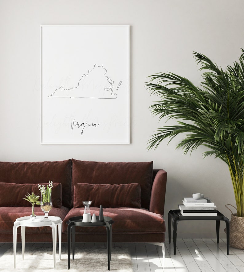 Virginia State Map Line Art Digital Printable, Instant Download Print ...