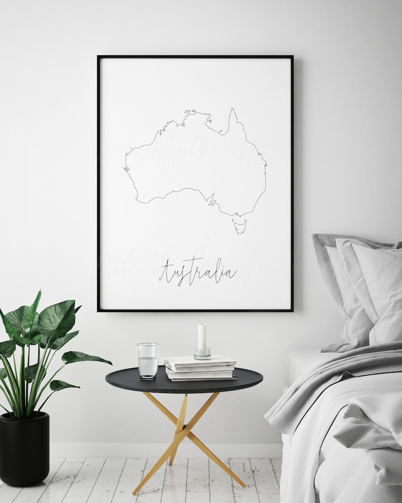 Australia Map Line Art Digital Printable, Instant Download Print ...