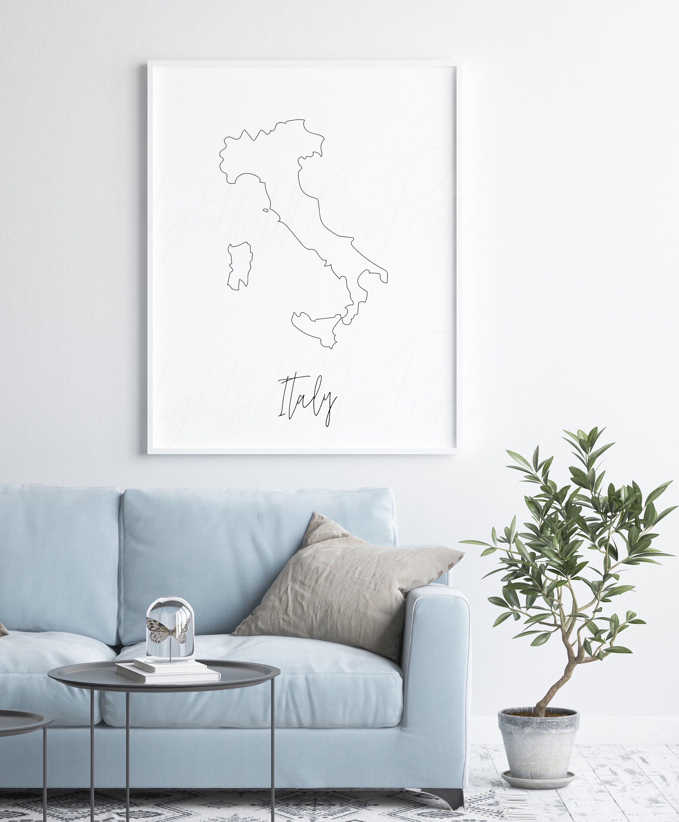 Italy Map Line Art Digital Printable, Instant Download Print, Italy ...