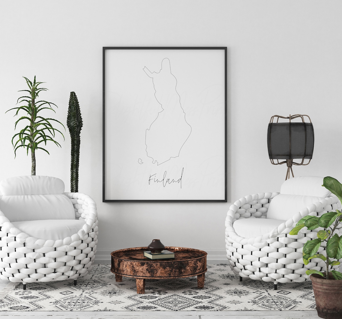 Finland Map Line Art Digital Printable, Instant Download Print, Finland ...