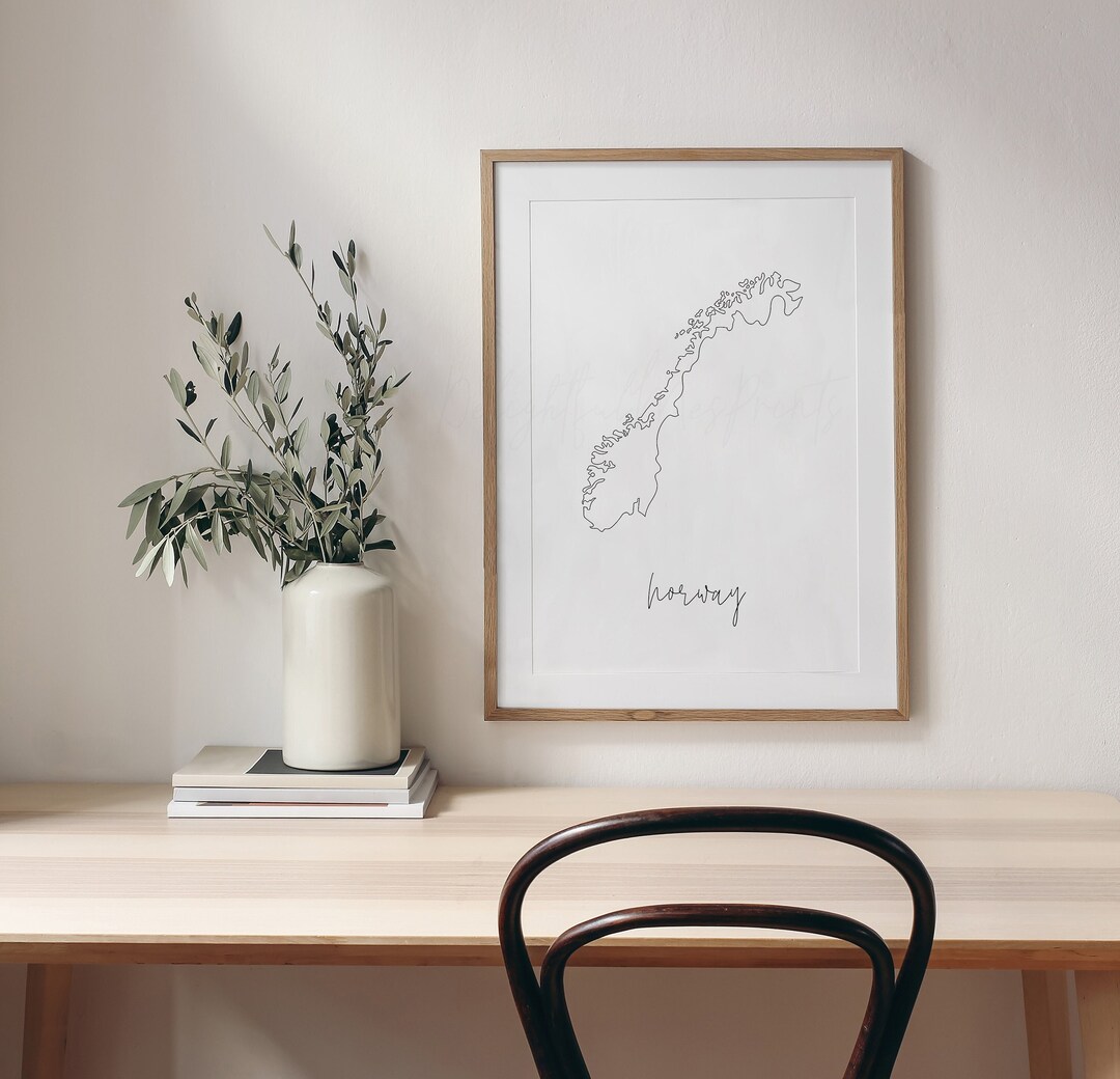 Norway Map Line Art Digital Printable, Instant Download Print, Norway ...