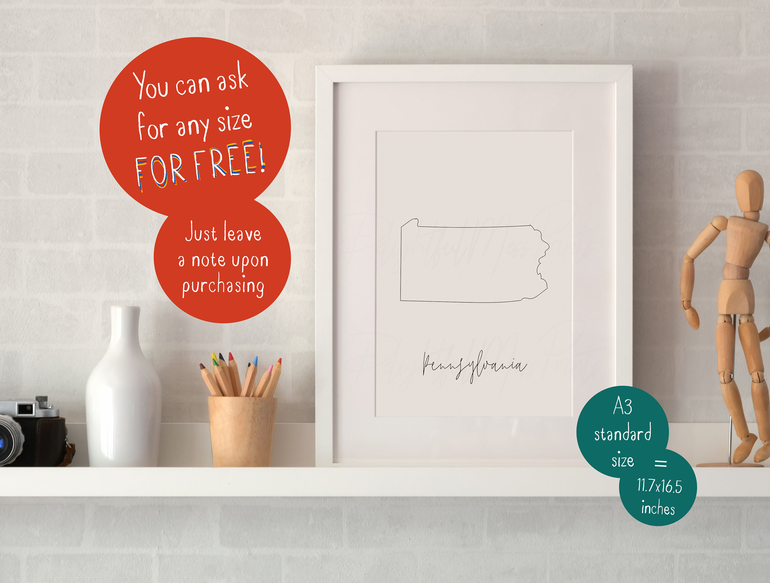 Pennsylvania State Map Line Art Digital Printable Instant - Etsy