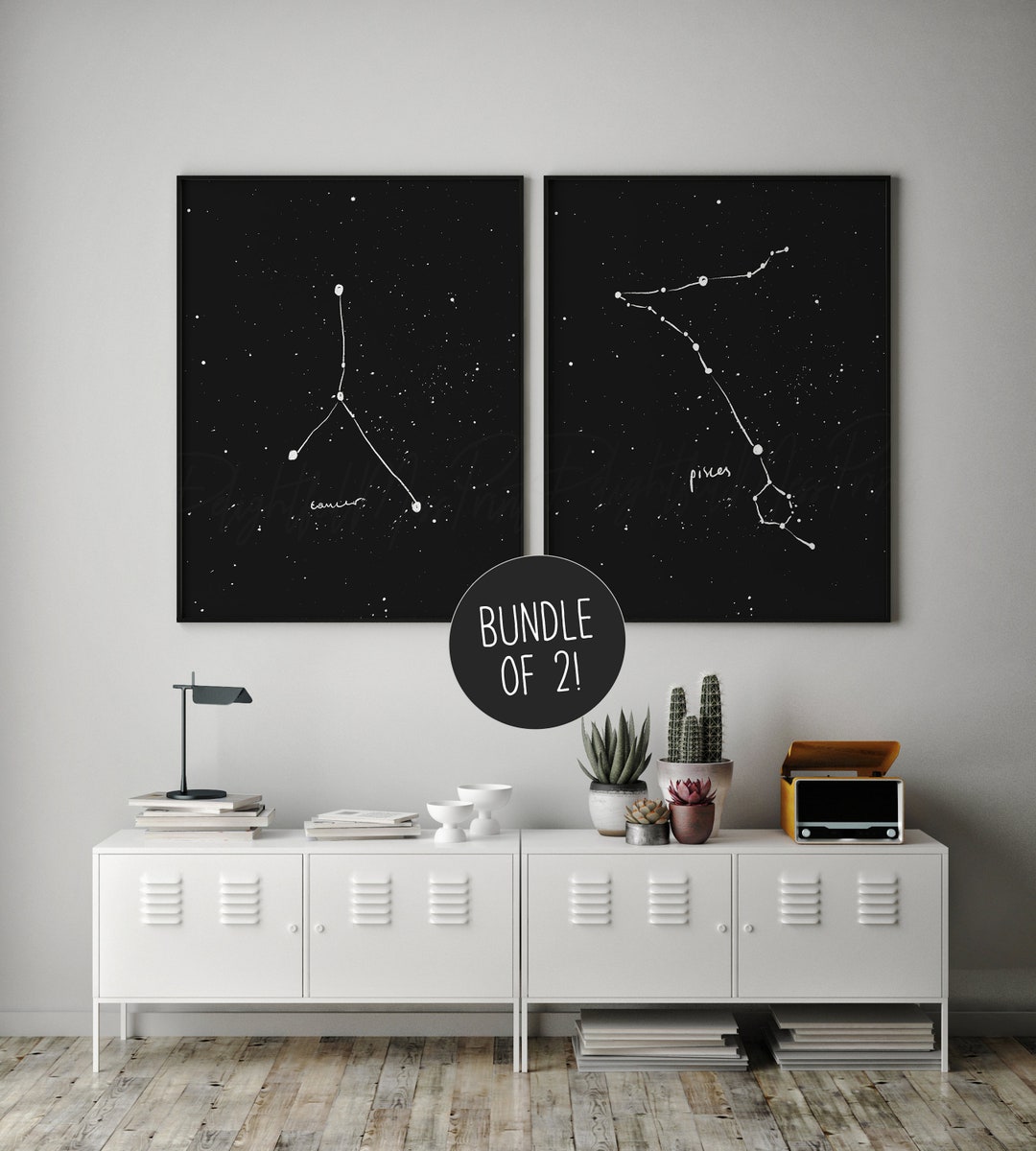 Set of 2 Zodiac Signs Digital Printables Bundle, Minimal Zodiac Art ...