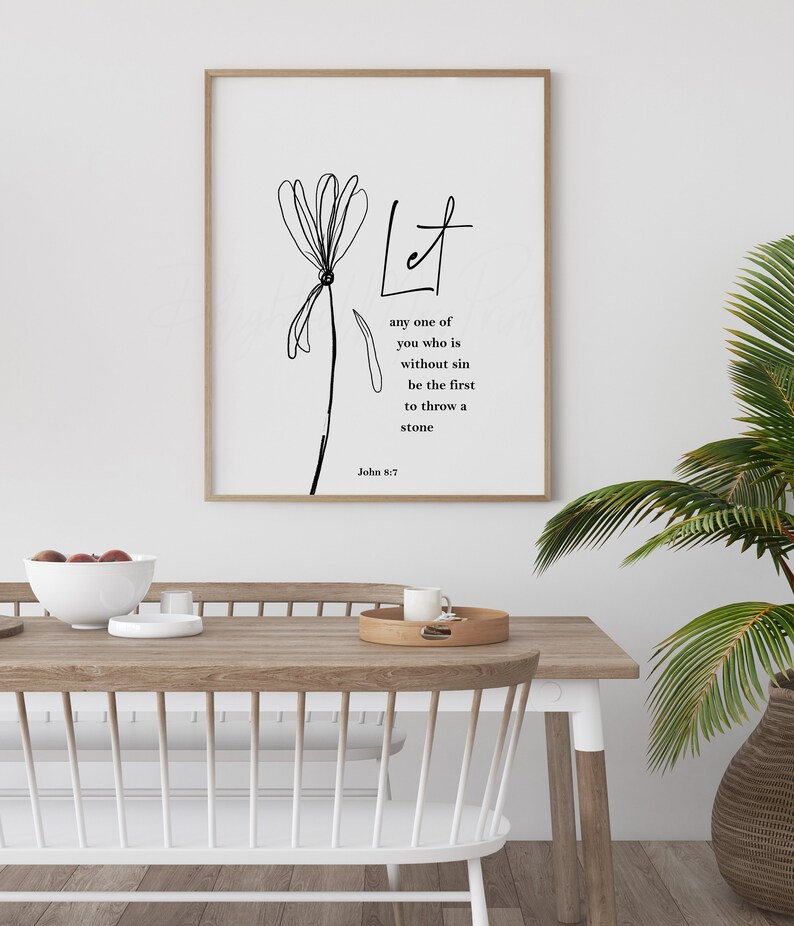 John 8:7 Without Sin Bible Verse Digital Printable, Bible Art Print ...